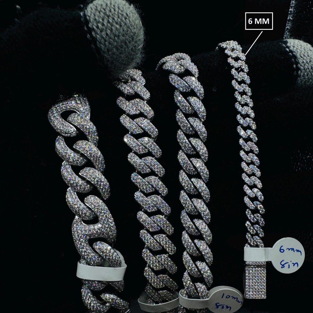 6mm Miami Cuban Link Chain and Bracelet | Iced Out Diamond Link Chain ...