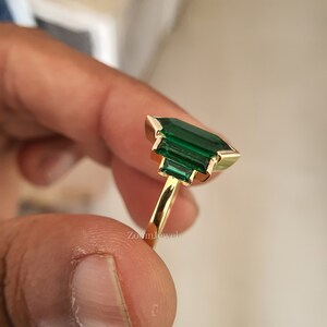 Elongated Hexagon Cut Emerald Ring 5 Stone Emerald Ring - Etsy