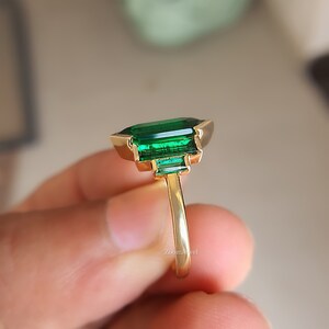 Elongated Hexagon Cut Emerald Ring| 5 Stone Emerald Ring| Baguette ...