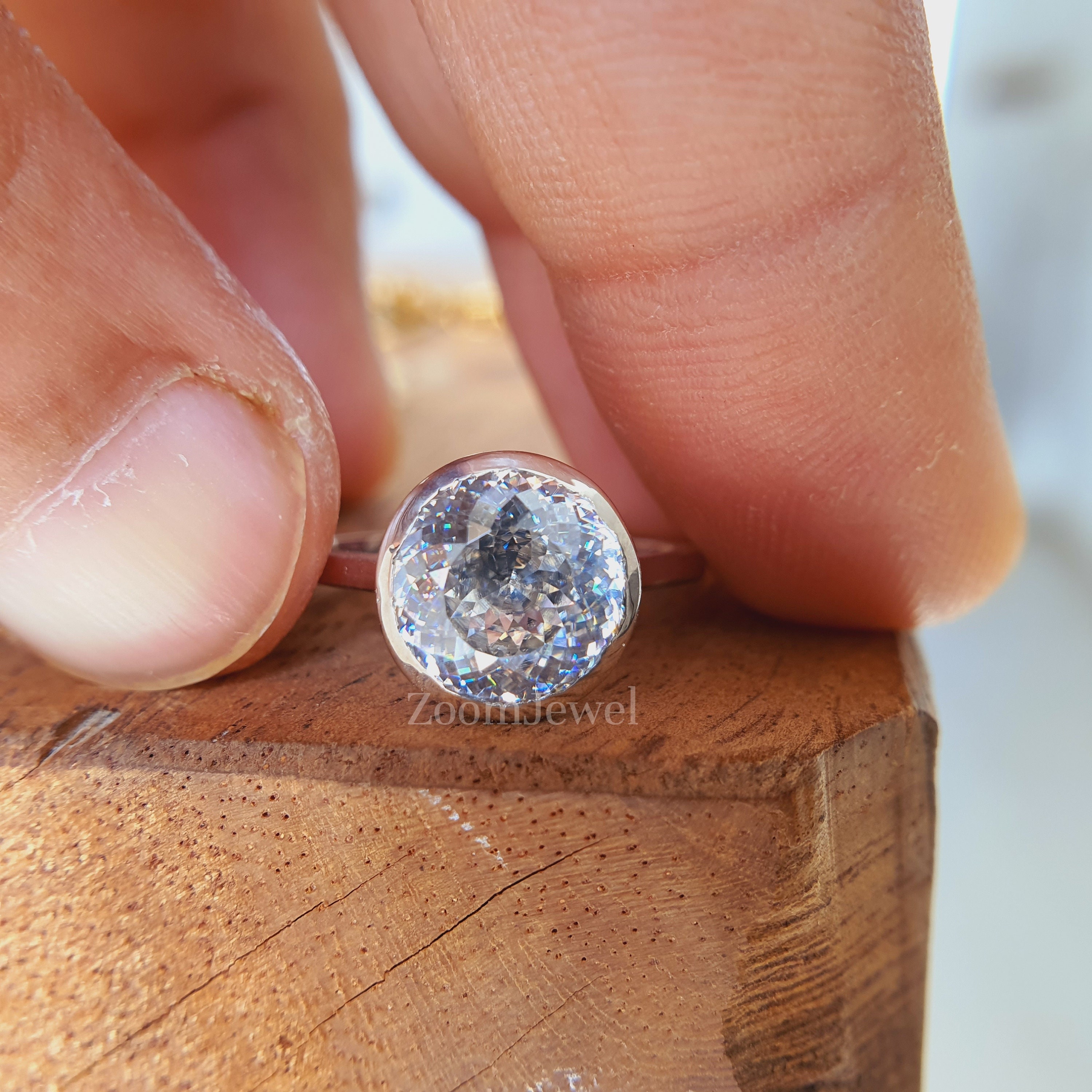 Cathedral Bezel set Engagement Ring Sparkling with Classic | Etsy