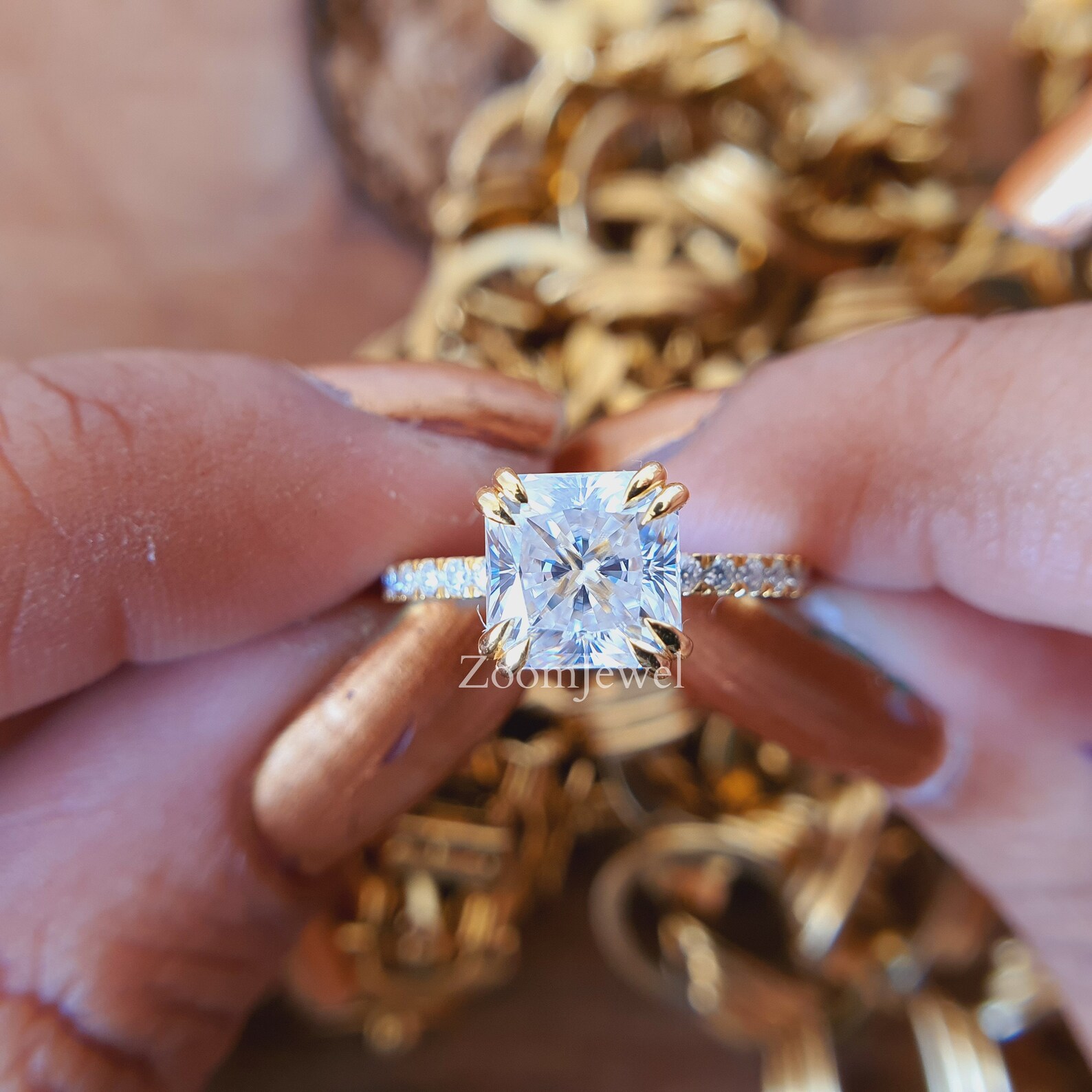 2CT Square Radiant Cut Engagement Rings Classic Double Claw - Etsy