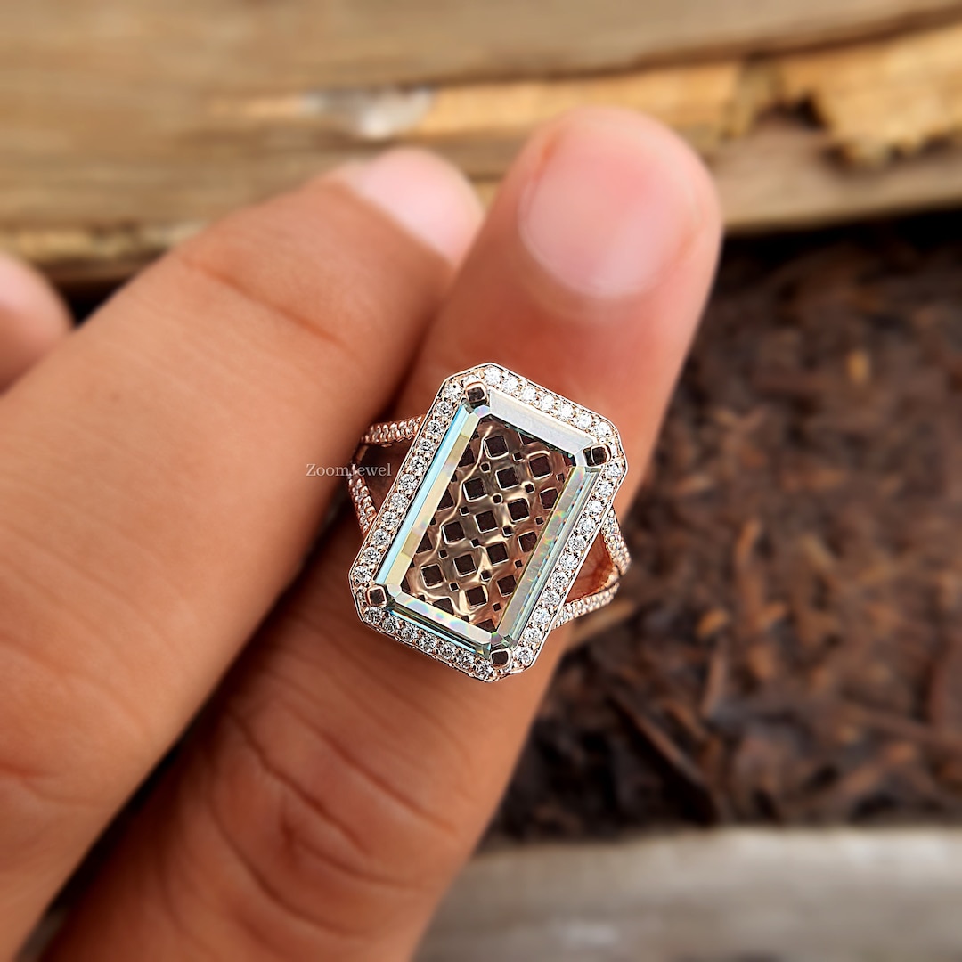 Unique Alternative Diamond Ring| Portrait Cut Moissanite Halo ...
