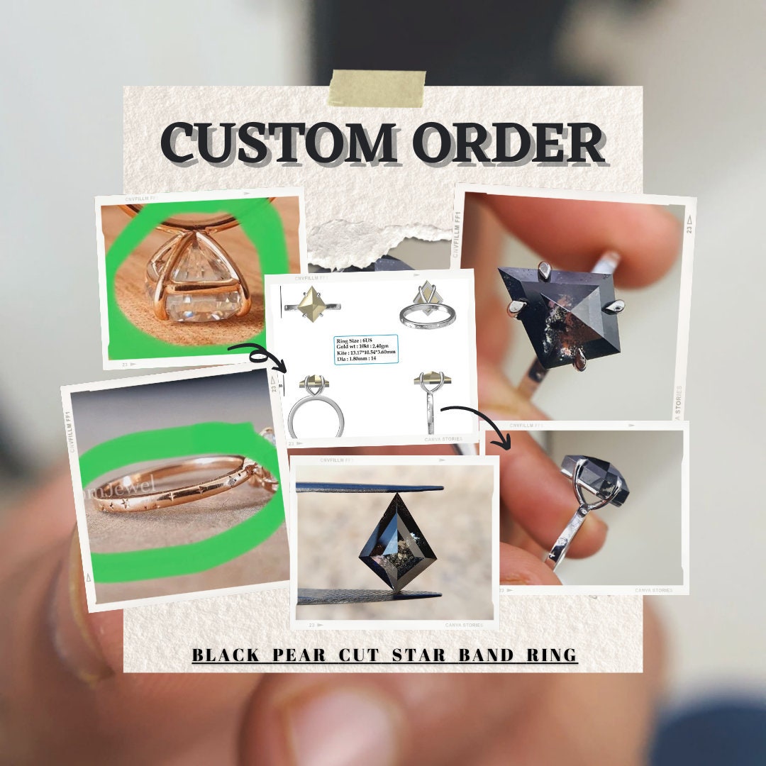 2.13CT Kite Cut Salt and Pepper Stone With Side Round Cut Stone With ...