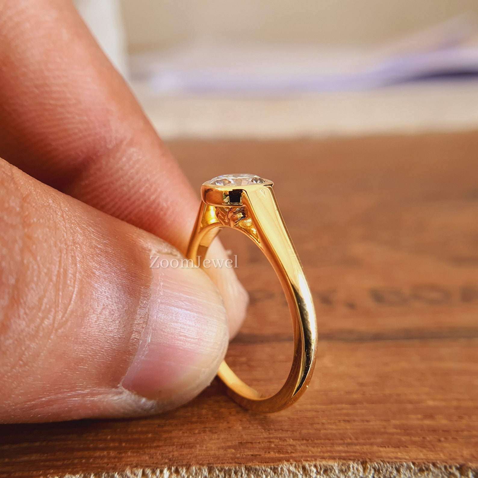 Antique Bezel Set Round Engagement Ring Forever One Colorless - Etsy