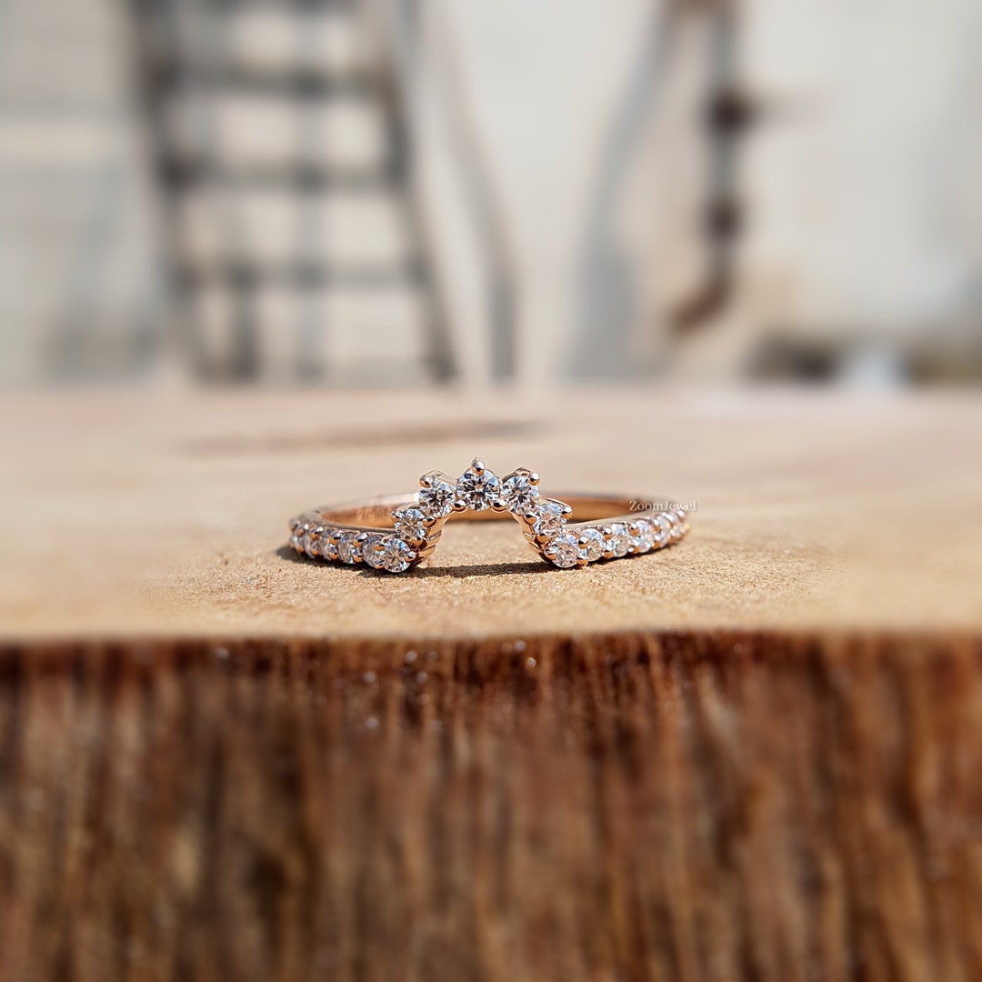 14k Gold Curved Wedding Ring, Solid Gold Royal Curve Ring, Dainty U ...