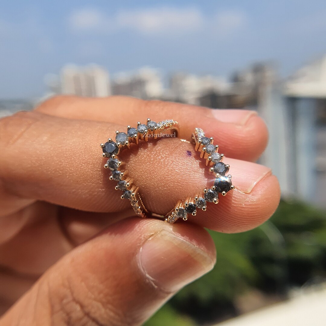 Ring Chevron Antique Salt and Pepper Diamond Ring| Bridal Matching Ring ...