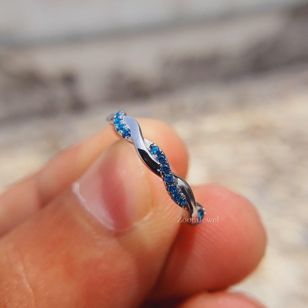 Twisted Wedding Band, 14k Solid White Gold Stacking Matching Diamond ...