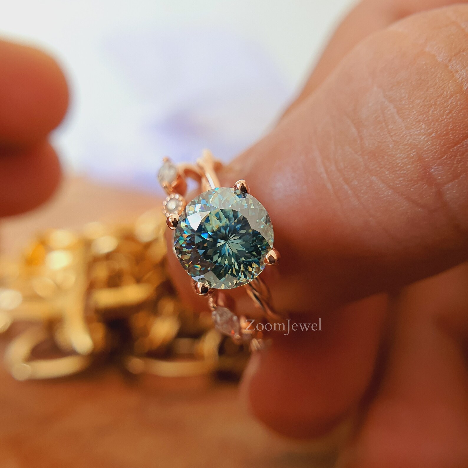 Portuguese Cut Bridal Ring Set for Her Dainty Green Color - Etsy