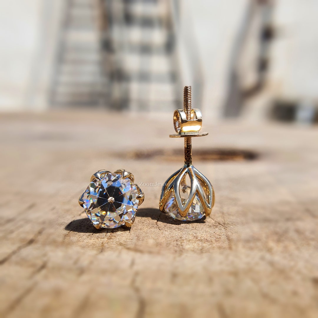 European Earrings| Tulip Earring Studs| OEC Moissanite Earrings| 14k ...