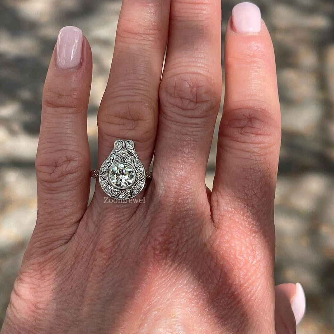 Diamond Estate Ring, Art Deco Vintage Ring, Solid Gold Cluster Ring ...