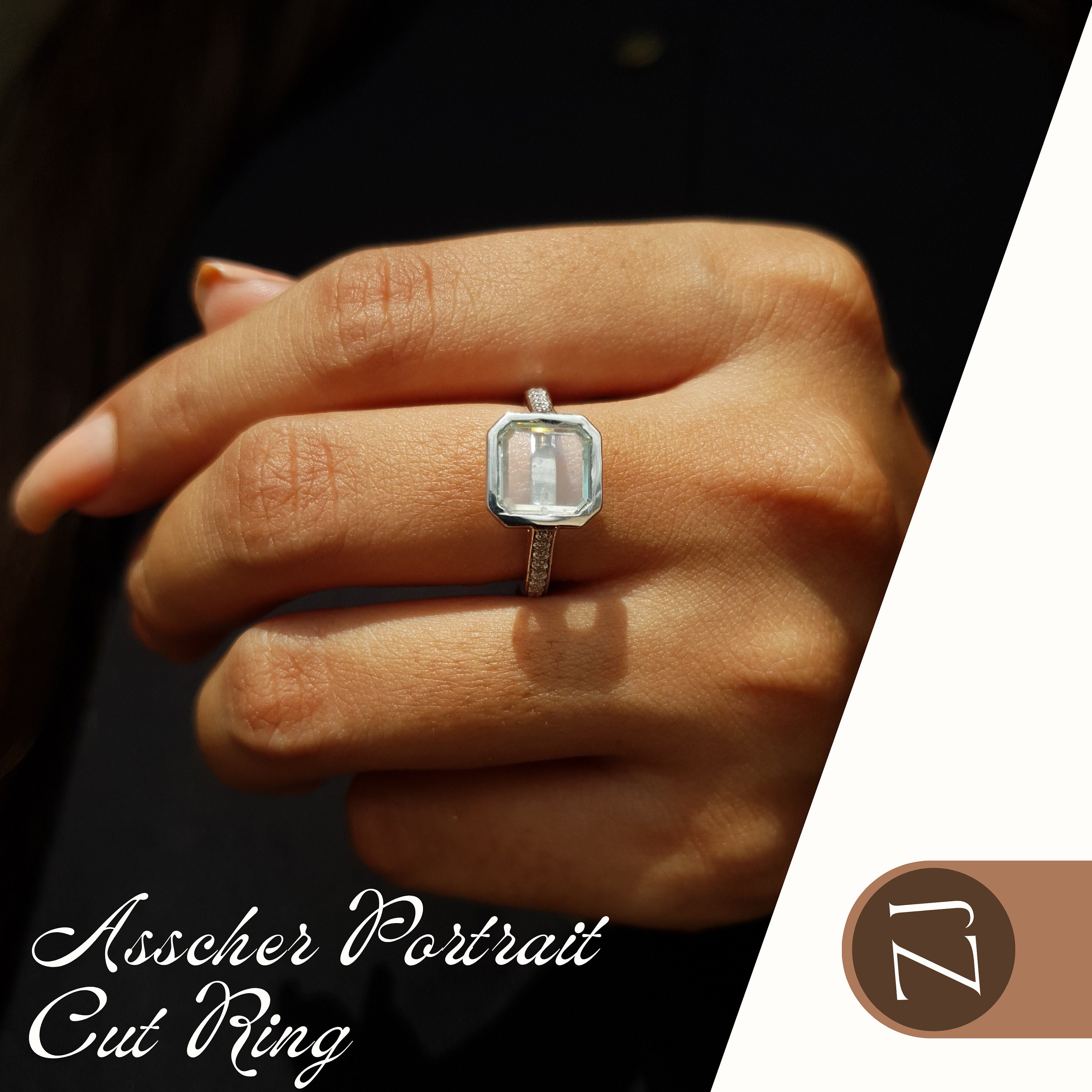 Antique Square Cut Ring| Portrait Cut Diamond Ring| 3/4 Eternity ...