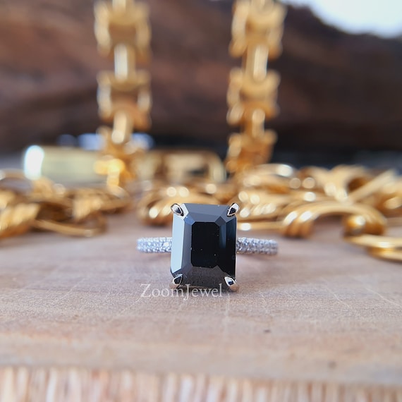 Antique Rectangle Black Diamond Ring Women Half Eternity - Etsy