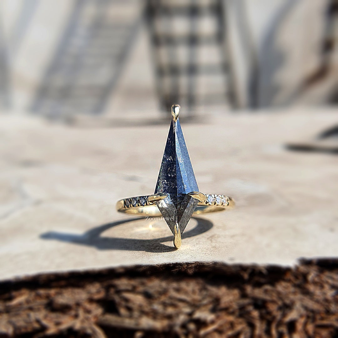 Kite Salt and Pepper Ring| Big Kite Shape Ring| Kite Cut Engagement ...