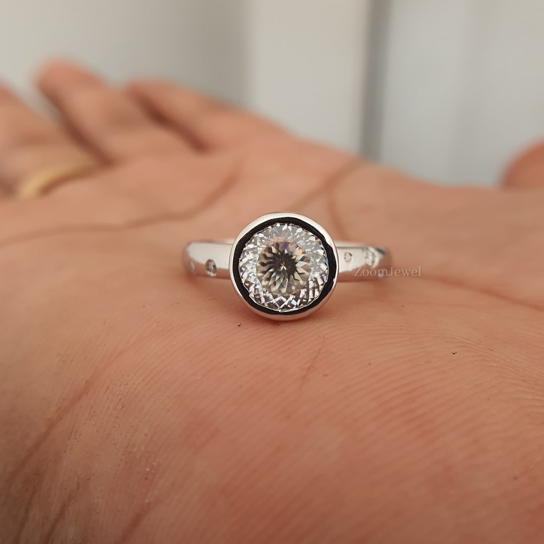 Portuguese Engagement Ring/ Simple Wedding Ring Bezel Set Solitaire ...