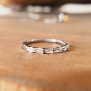 East West Baguette Ring, Half Eternity Unique Matching Band, Moissanite ...