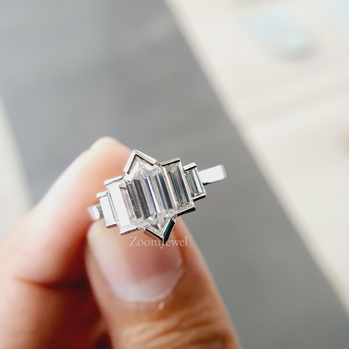 Unique Elongated Hexagon Ring Bezel Set Moissanite Ring - Etsy