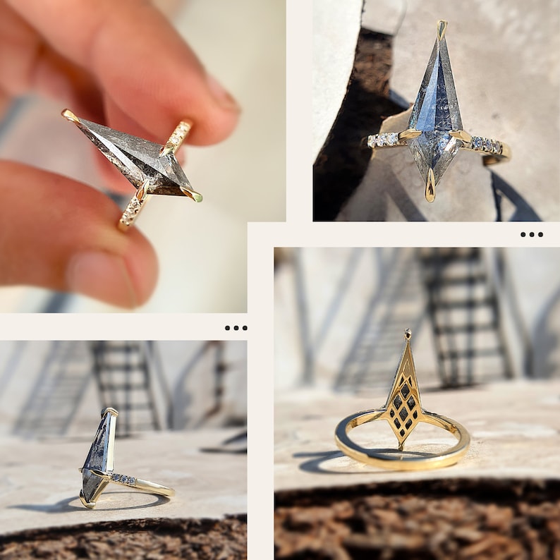 Kite Salt and Pepper Ring| Big Kite Shape Ring| Kite Cut Engagement ...
