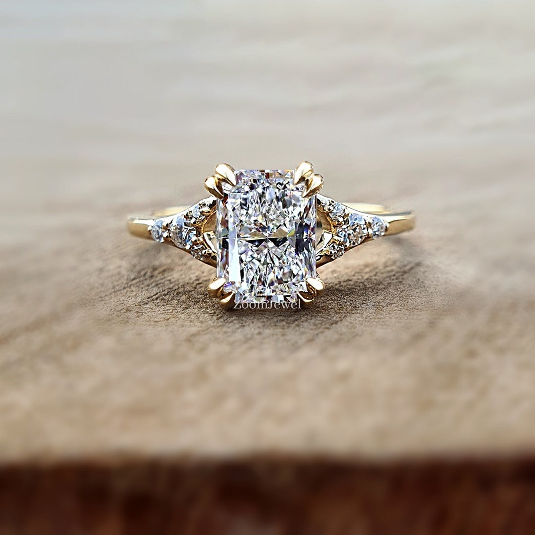 1.50CT Radiant Cut Moissanite Engagement Ring, Split Shank Ring ...