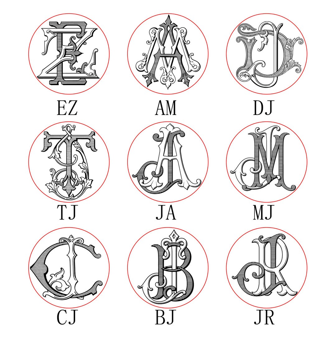 Custom Wedding Monogram Wax Seal Stamp, Interlocking Monogram Wax Stamp ...
