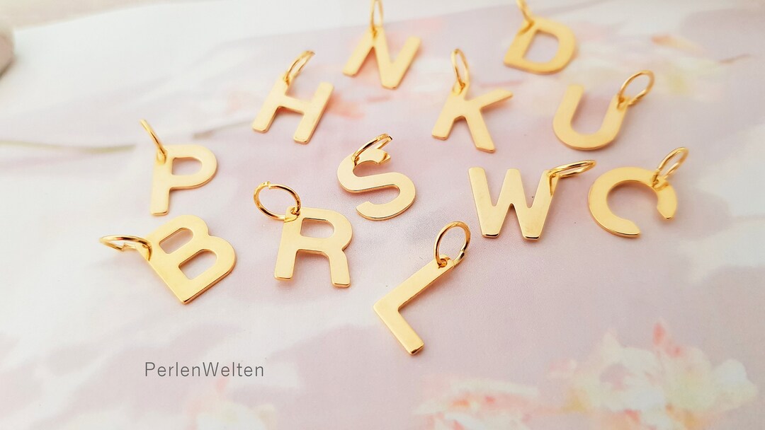 2x Buchstabe Edelstahl 18K vergoldet Anhänger Fb. gold silber mit Öse Initialen Alphabet Charms ...