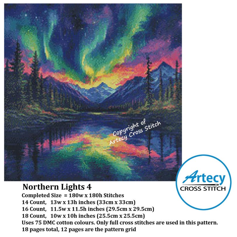 Bundle of 4 Northern Lights Cross Stitch Patterns, Aurora Borealis ...
