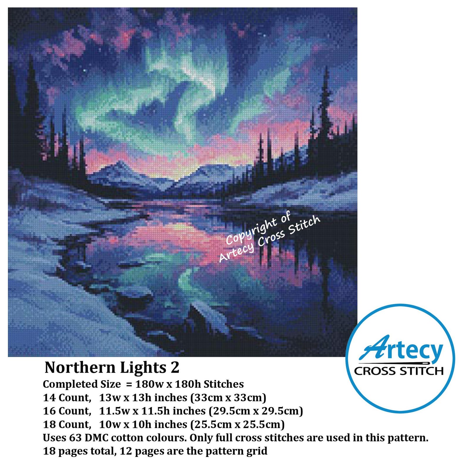 Bundle of 4 Northern Lights Cross Stitch Patterns, Aurora Borealis ...