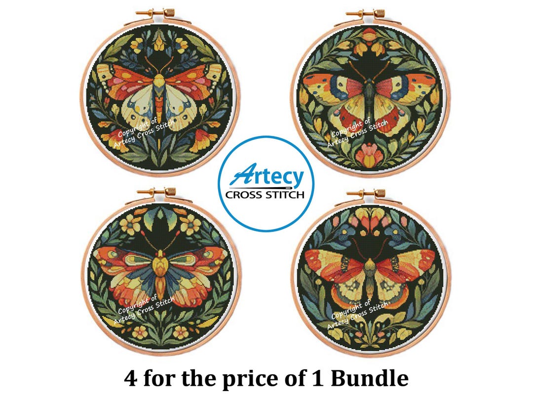 Moth and Flowers Hoop: Cross Stitch Pattern Bundle (PDF) - Etsy