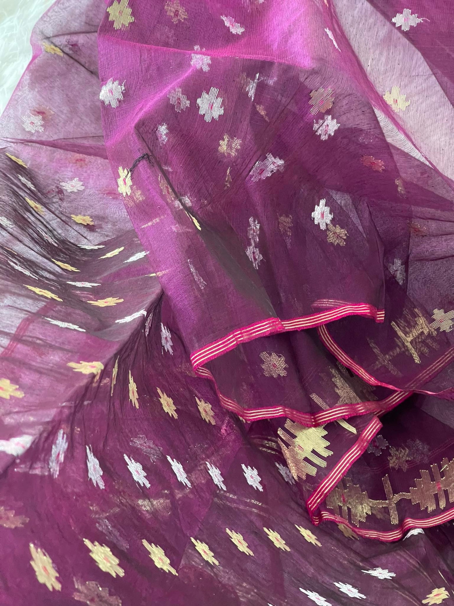 Handloom Muslin Dhakai Half Silk Jamdani Saree With Tarcel - Etsy