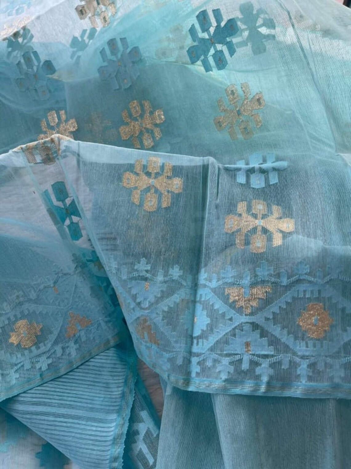 Handmade Muslin Dhakai Jamdani Half Silk Saree blouse Piece - Etsy Canada