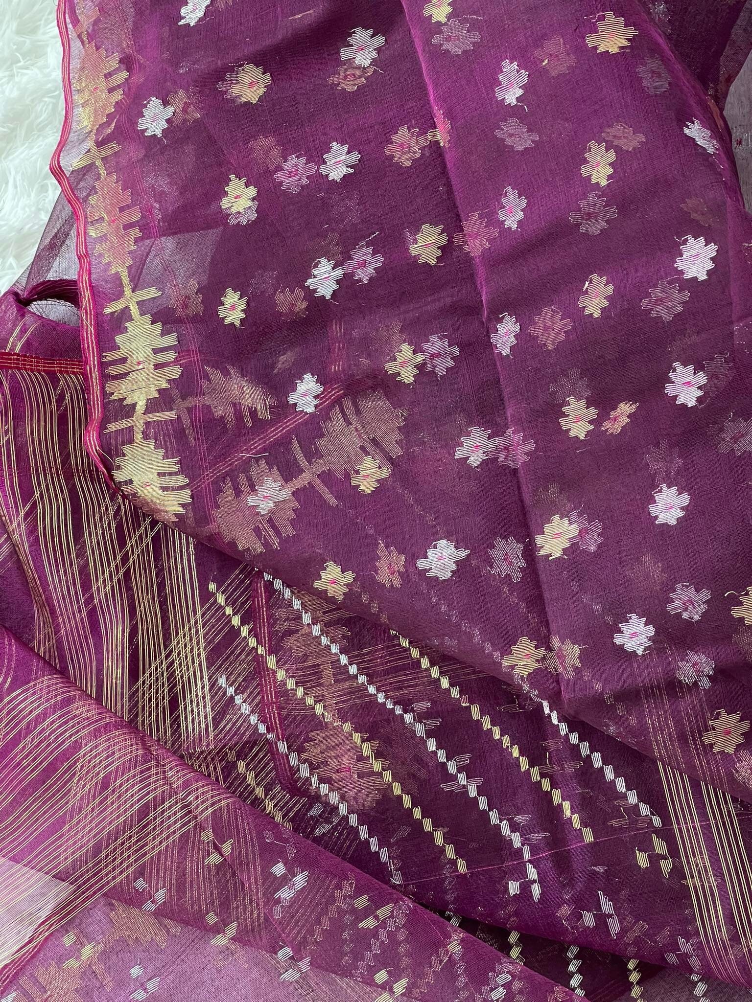 Handloom Muslin Dhakai Half Silk Jamdani Saree With Tarcel - Etsy