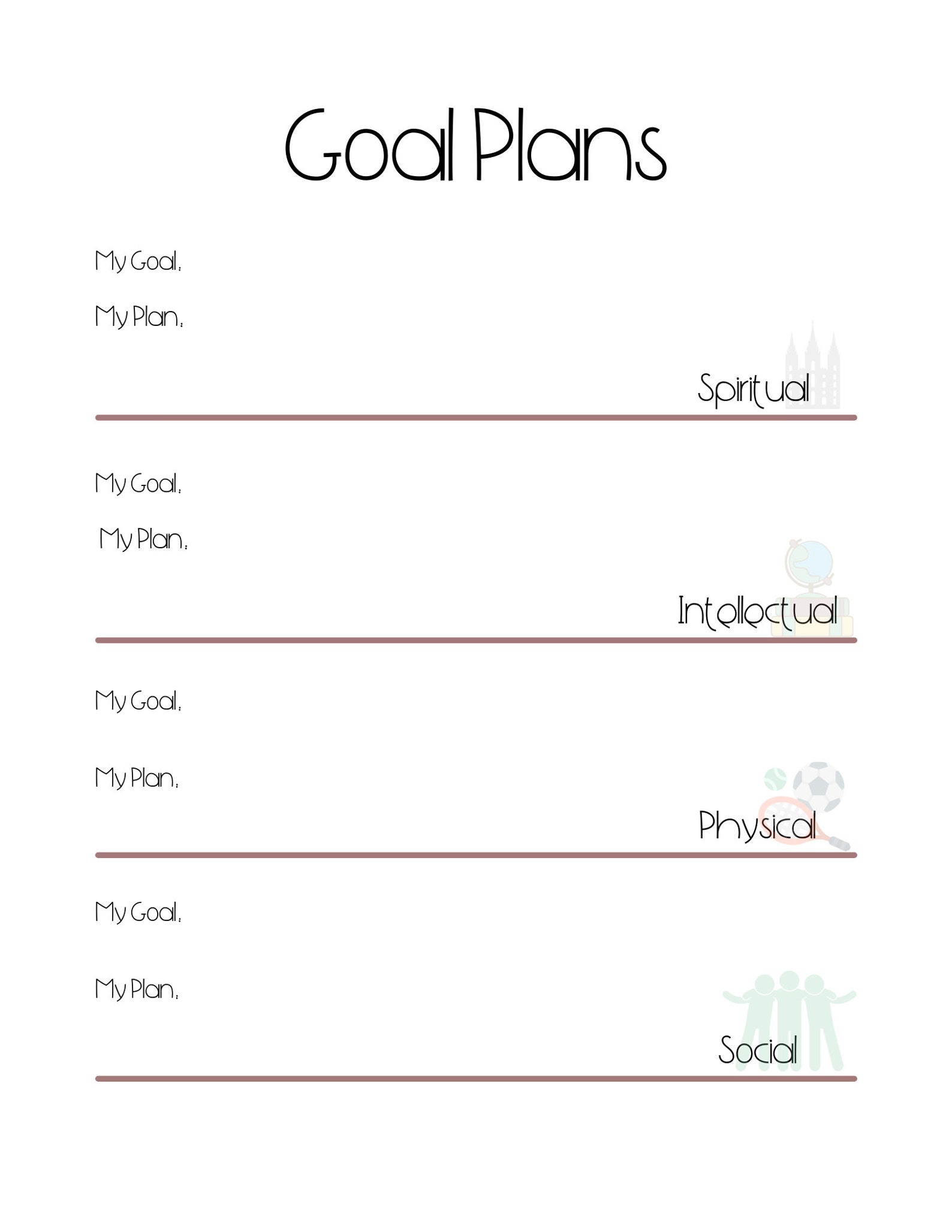Goal Setting Worksheets-children and Youth Program-lds-printable - Etsy