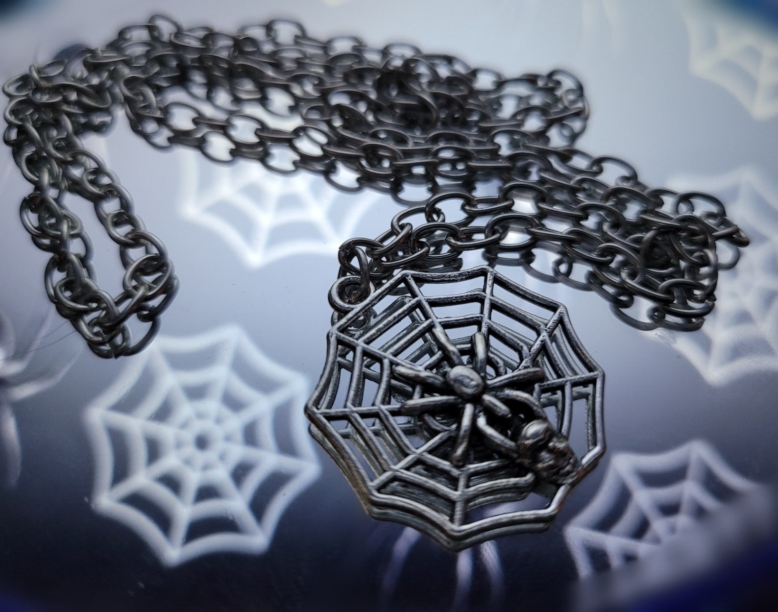 Big Spider on Web chain necklace | Etsy