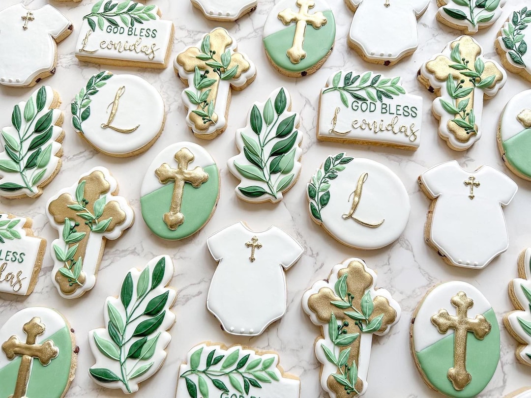 18 Greenery Baptism/first Communion Cookies(vegan) - Etsy
