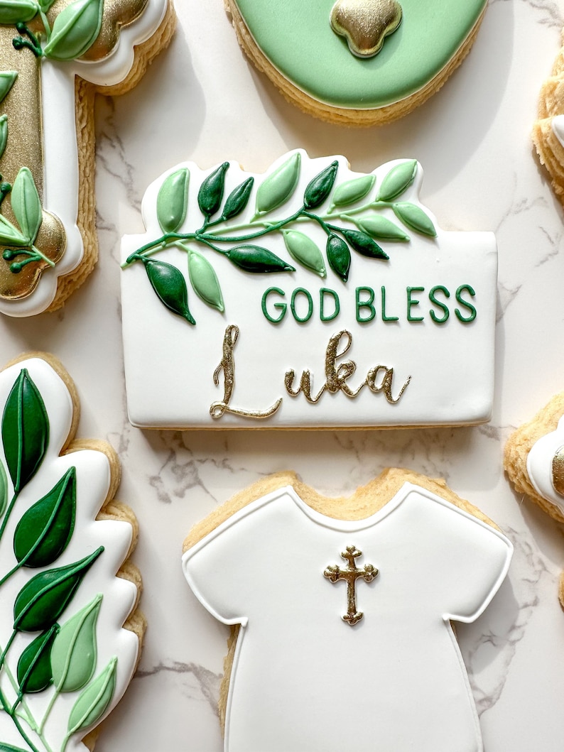 18 Greenery Baptism/first Communion Cookiesvegan - Etsy