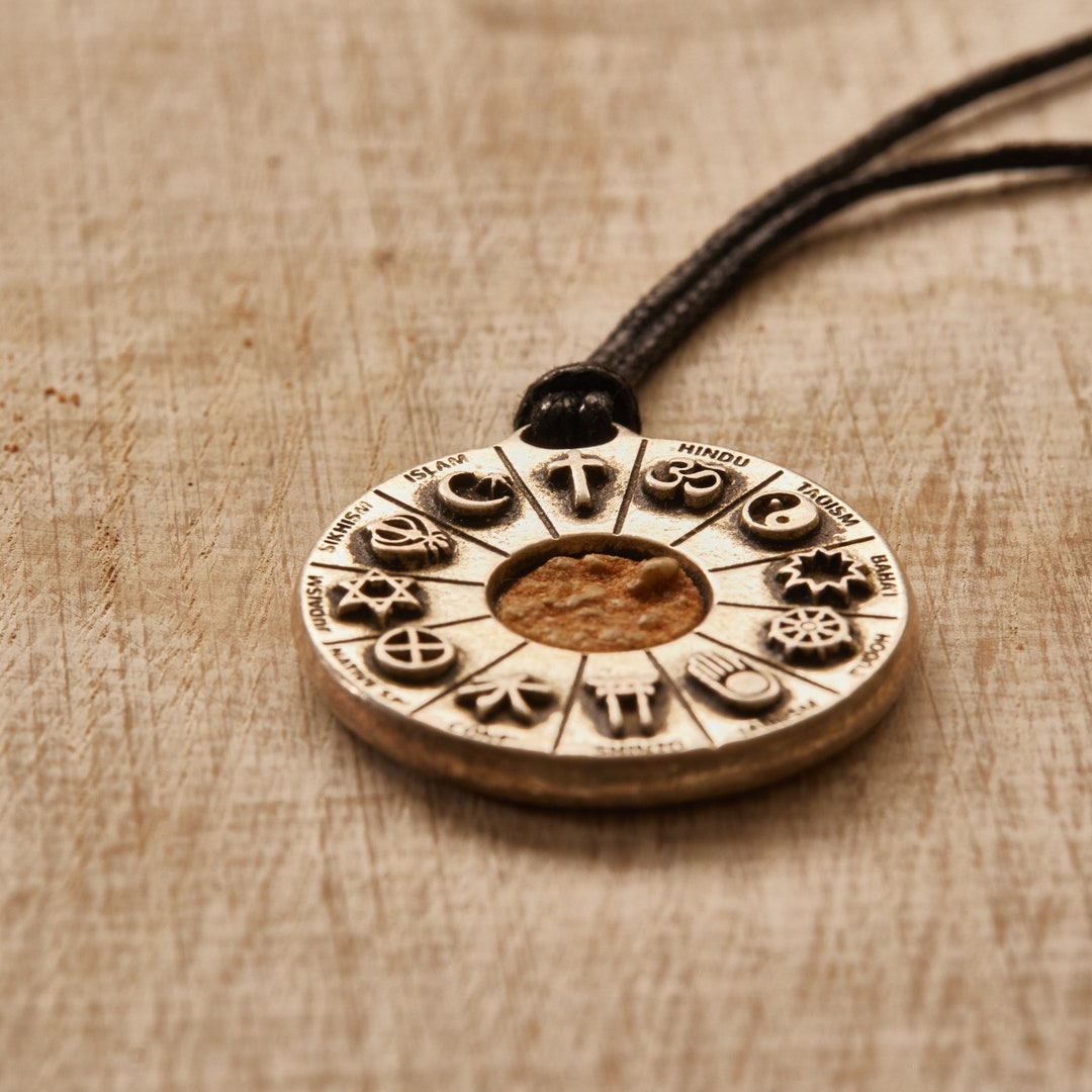 Jerusalem Holy Soil Pendant: 12 Religions Symbols, Handmade Pewter - Etsy