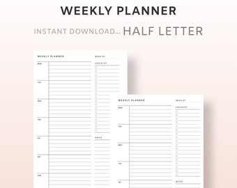 Half Letter Printable Weekly Planner Landscape Week on One - Etsy