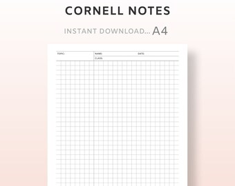 A4 Cornell Note Printable PDF Inserts | Student Cornell Notes Taking ...