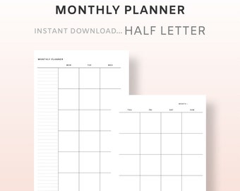 PRINTABLE Half Letter Month on Two Pages Insert Undated - Etsy