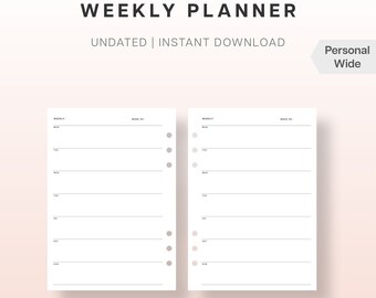 Personal Wide Weekly Planner Printable Week on One Page - Etsy