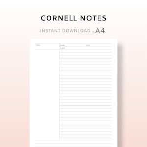 A4 Cornell Note Printable PDF Inserts Student Cornell Notes Taking ...