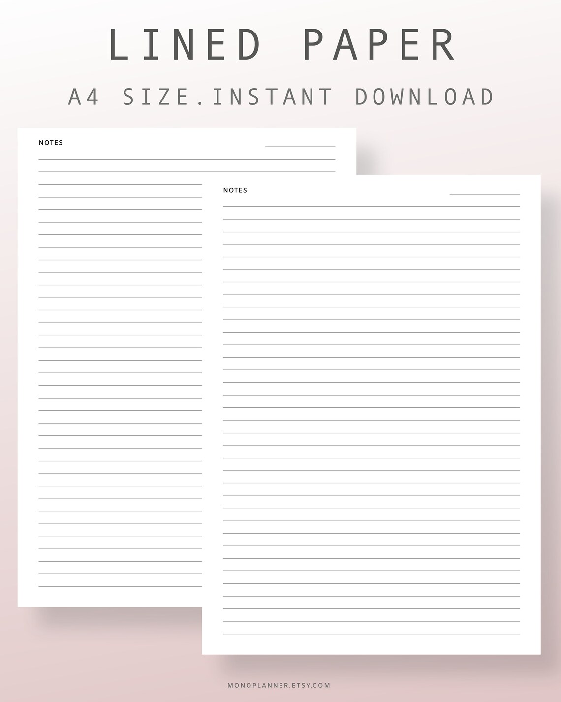 A4 Lined Paper Study Notes Printable Letter Refillable | Etsy
