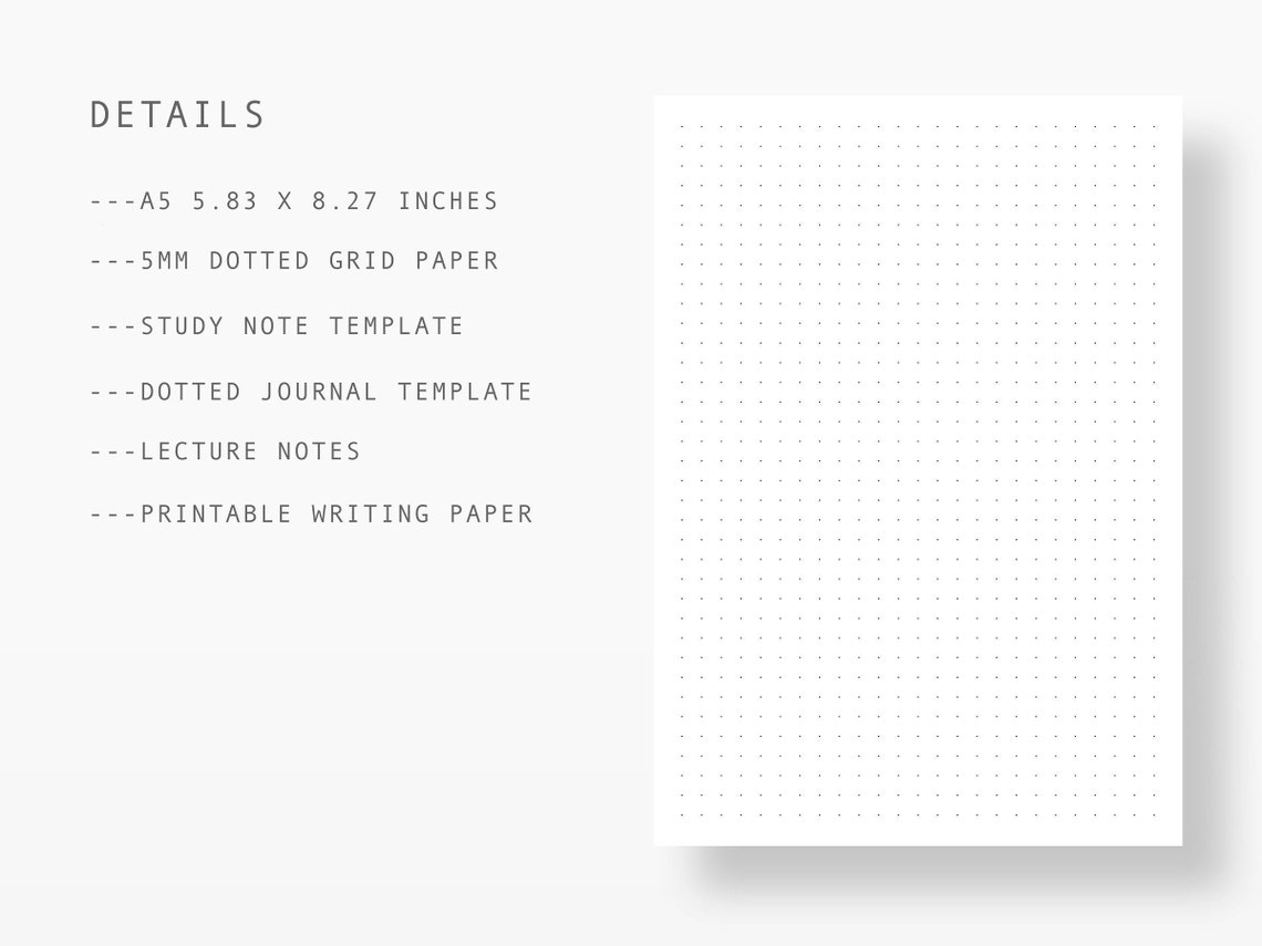 A5 Dotted Paper 5mm Dot Grid Printable Paper Study Dotted - Etsy