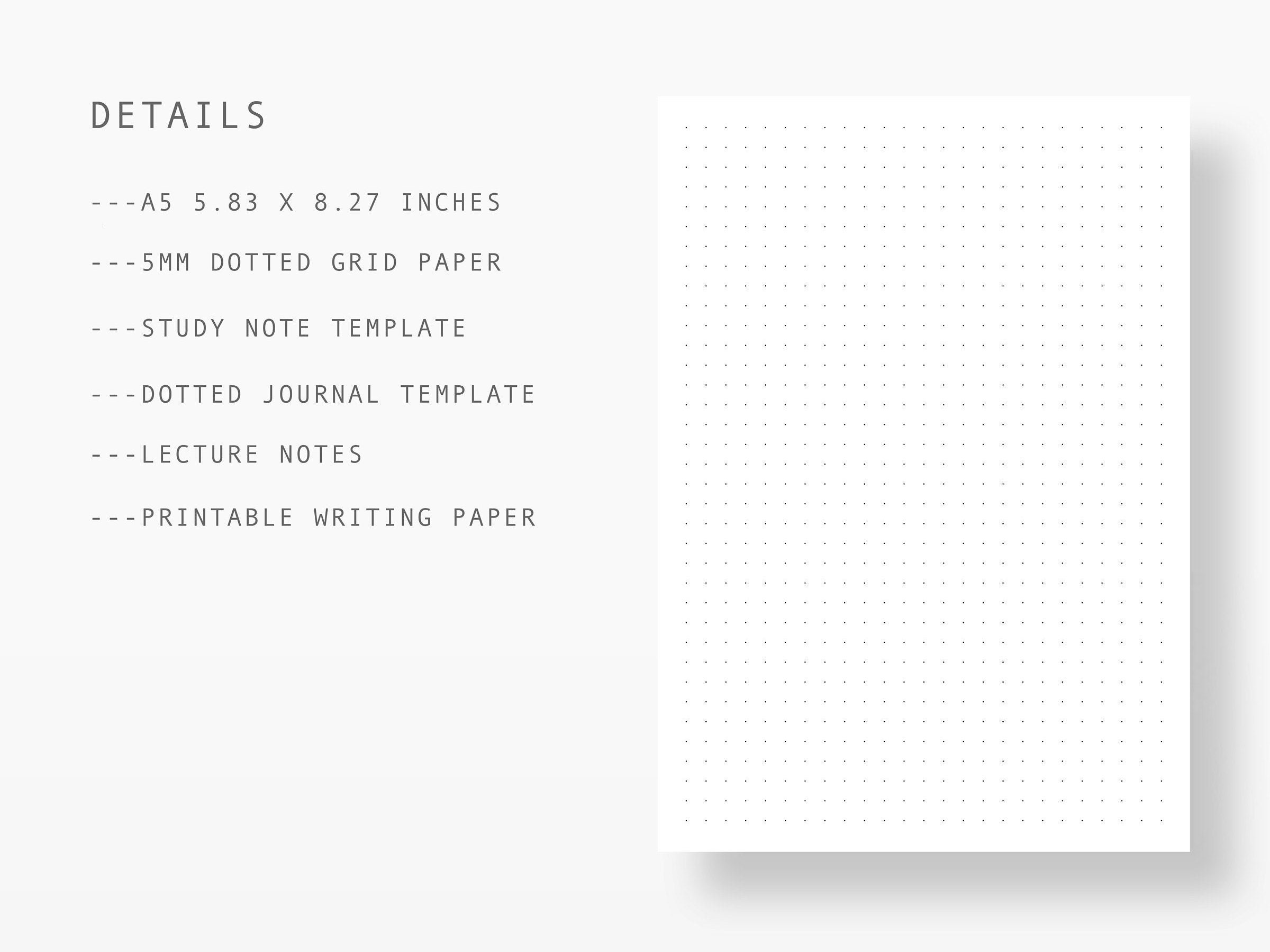 A5 Dotted Paper 5mm Dot Grid Printable Paper Study Dotted Note Taking ...