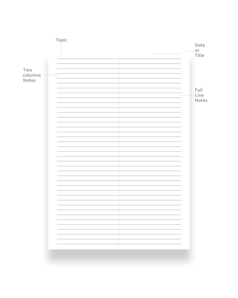US Letter Lined Notes Printable PDF Inserts Study Two Columns Lined ...