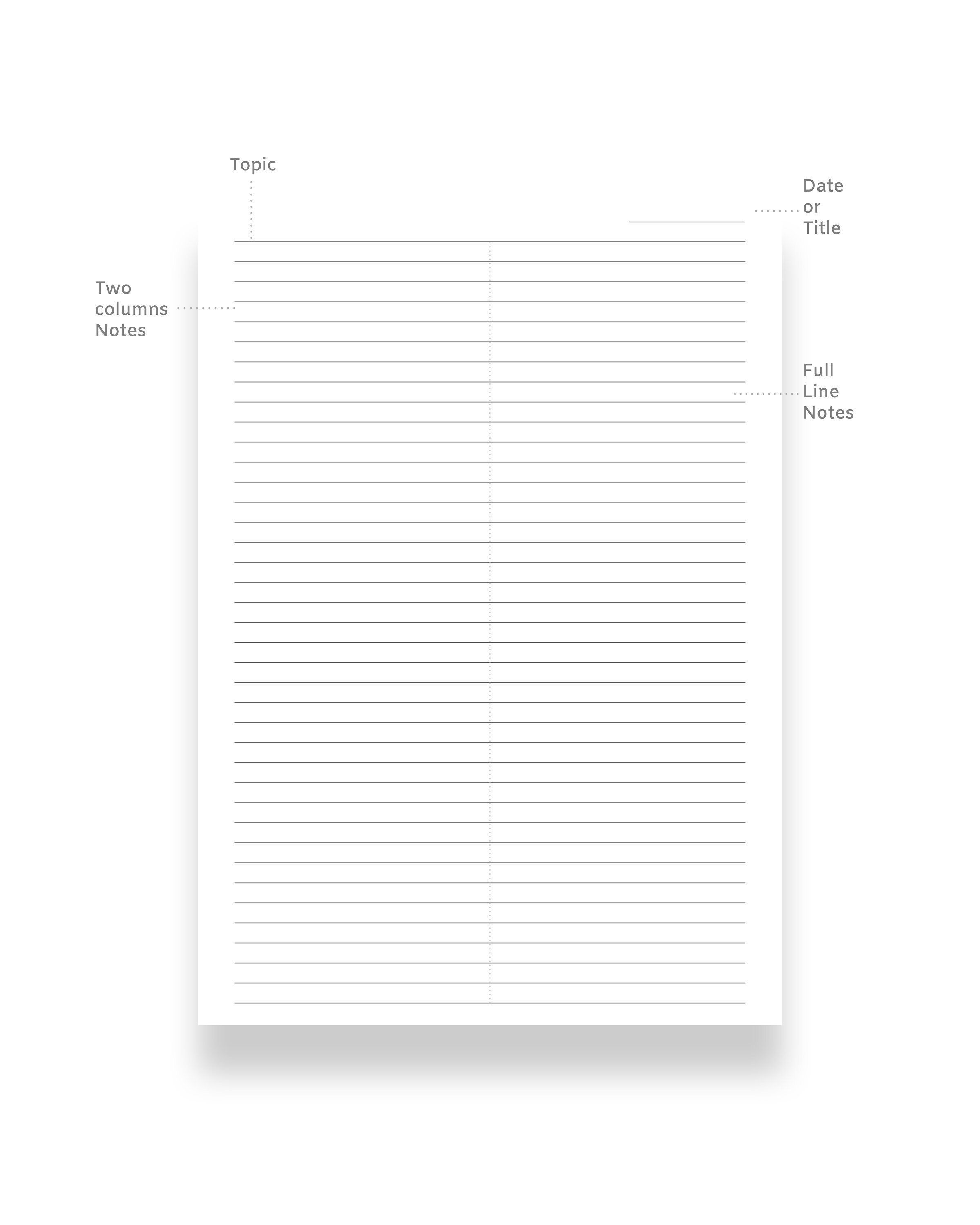 US Letter Lined Notes Printable PDF Inserts Study Two Columns Lined ...