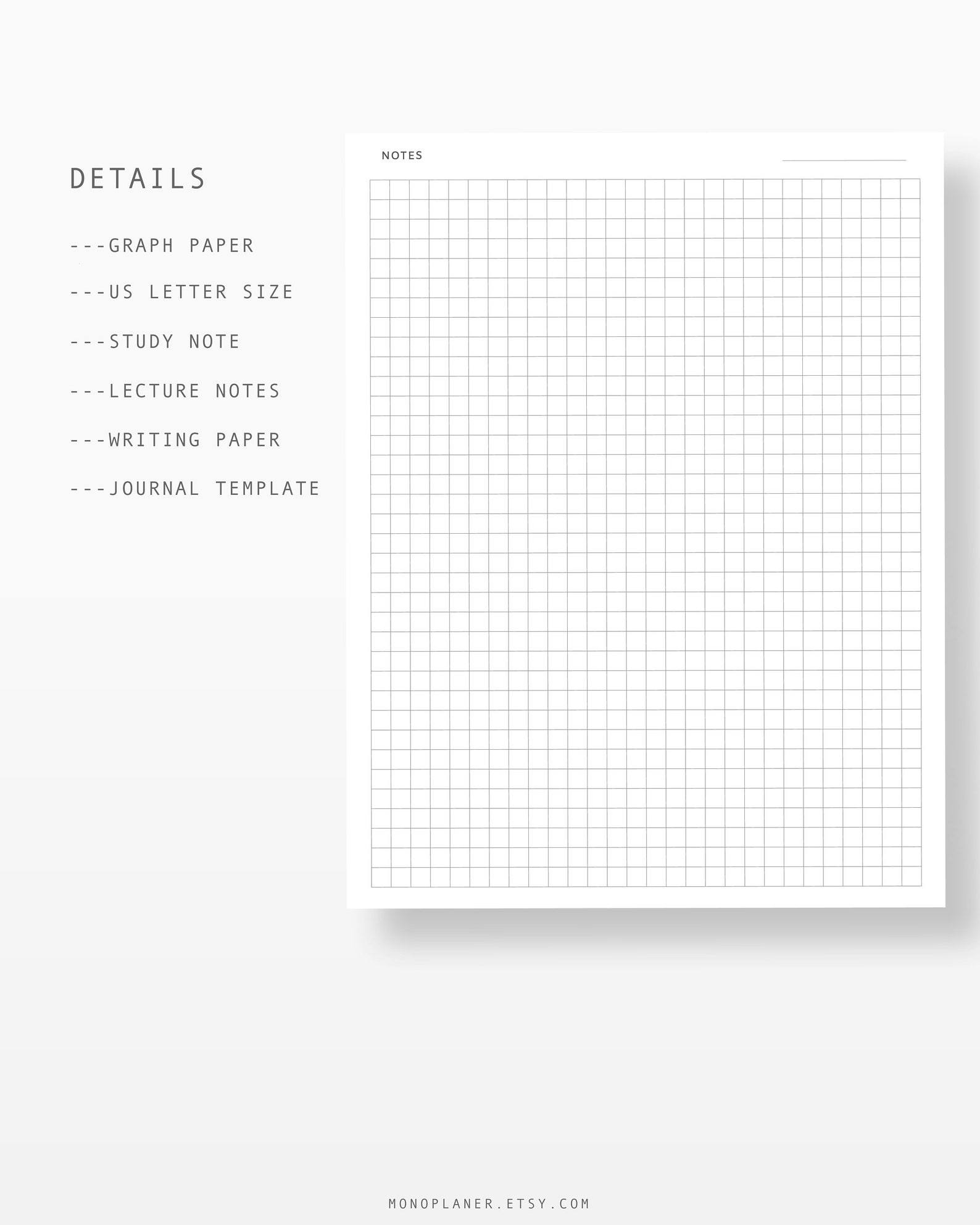 US Letter Graph Paper Study Notes Printable Letter | Etsy
