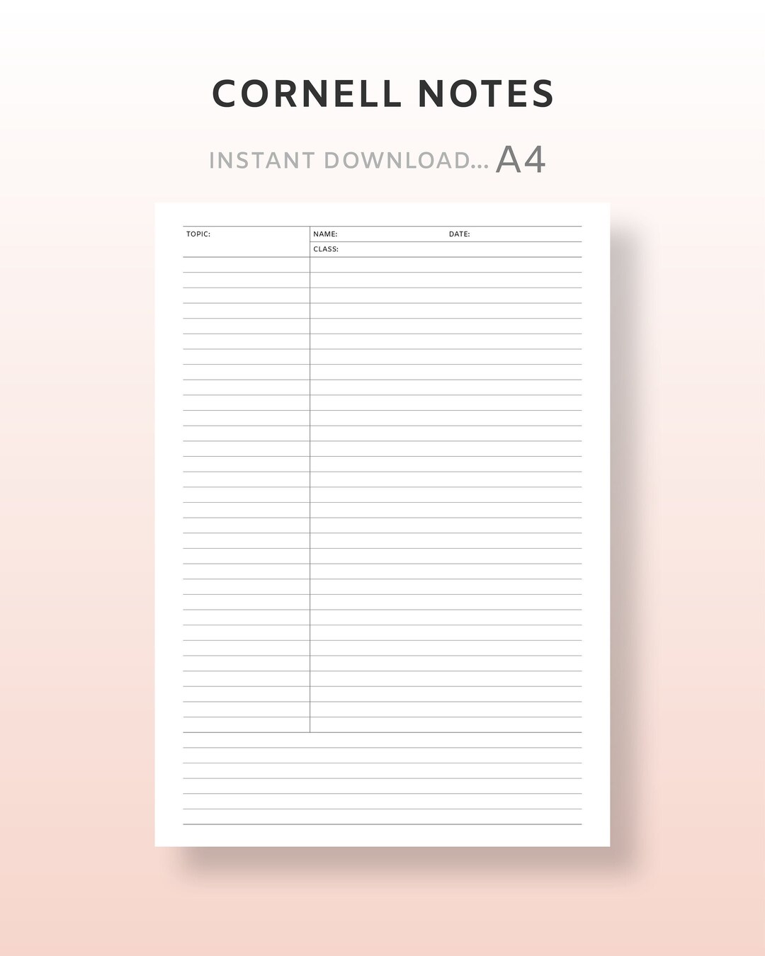 A4 Cornell Notes Printable Note PDF Inserts | Study Cornell Notes ...