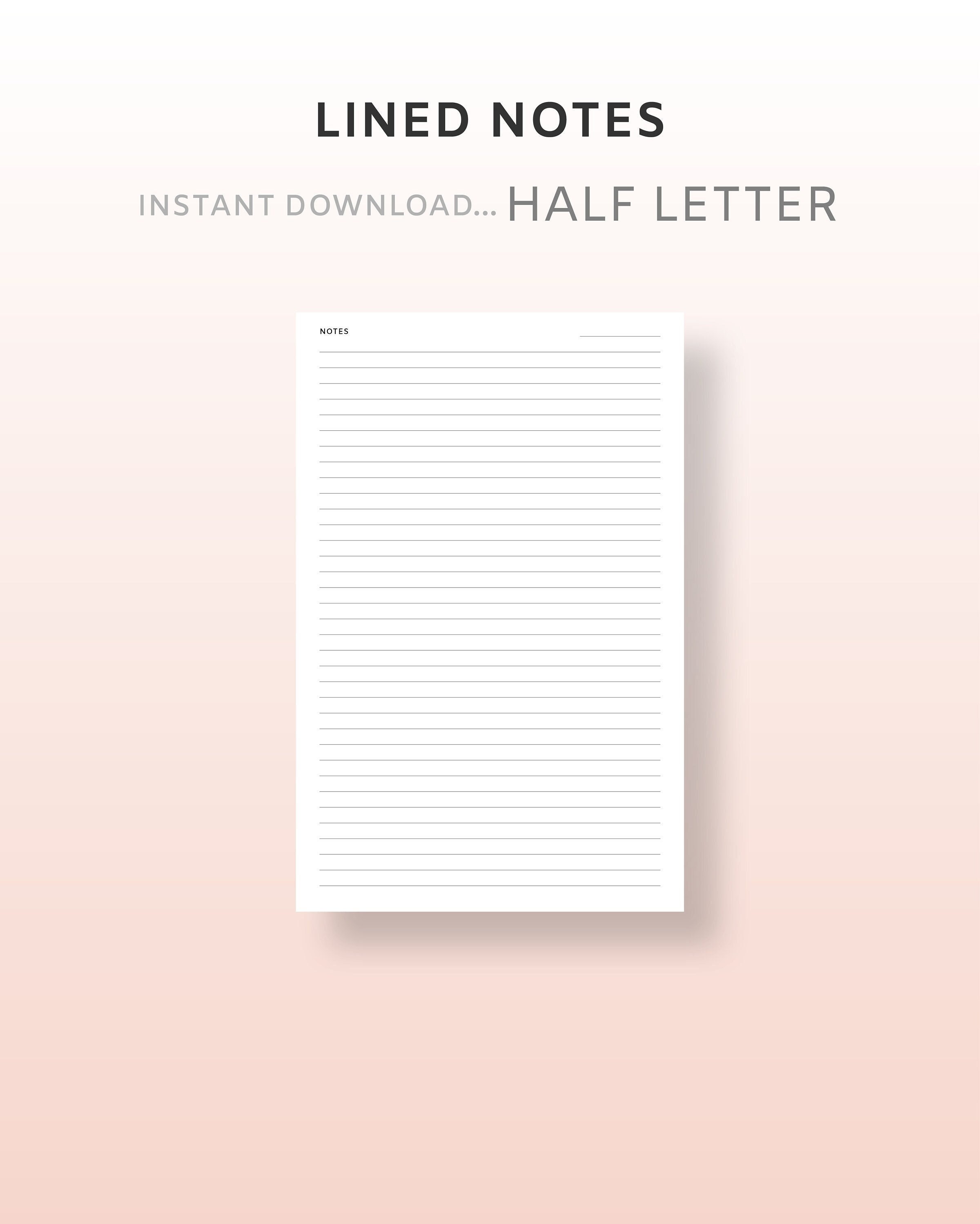 Half Letter Lined Paper Study Notes | Printable Letter Refillable ...