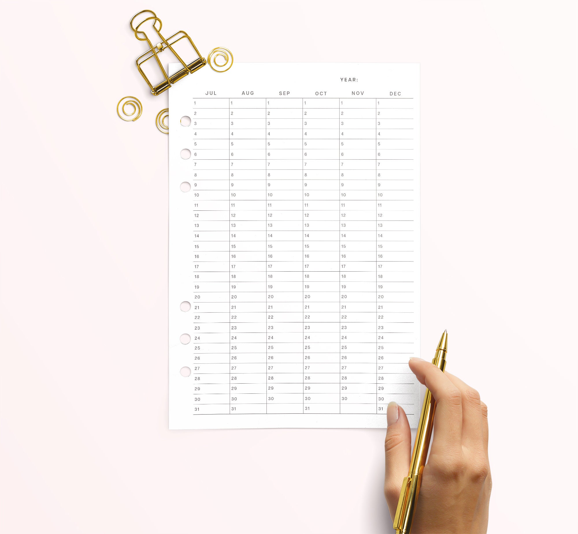 A5 Yearly Printable Planner Inserts Year at a Glance Yearly Planner on ...