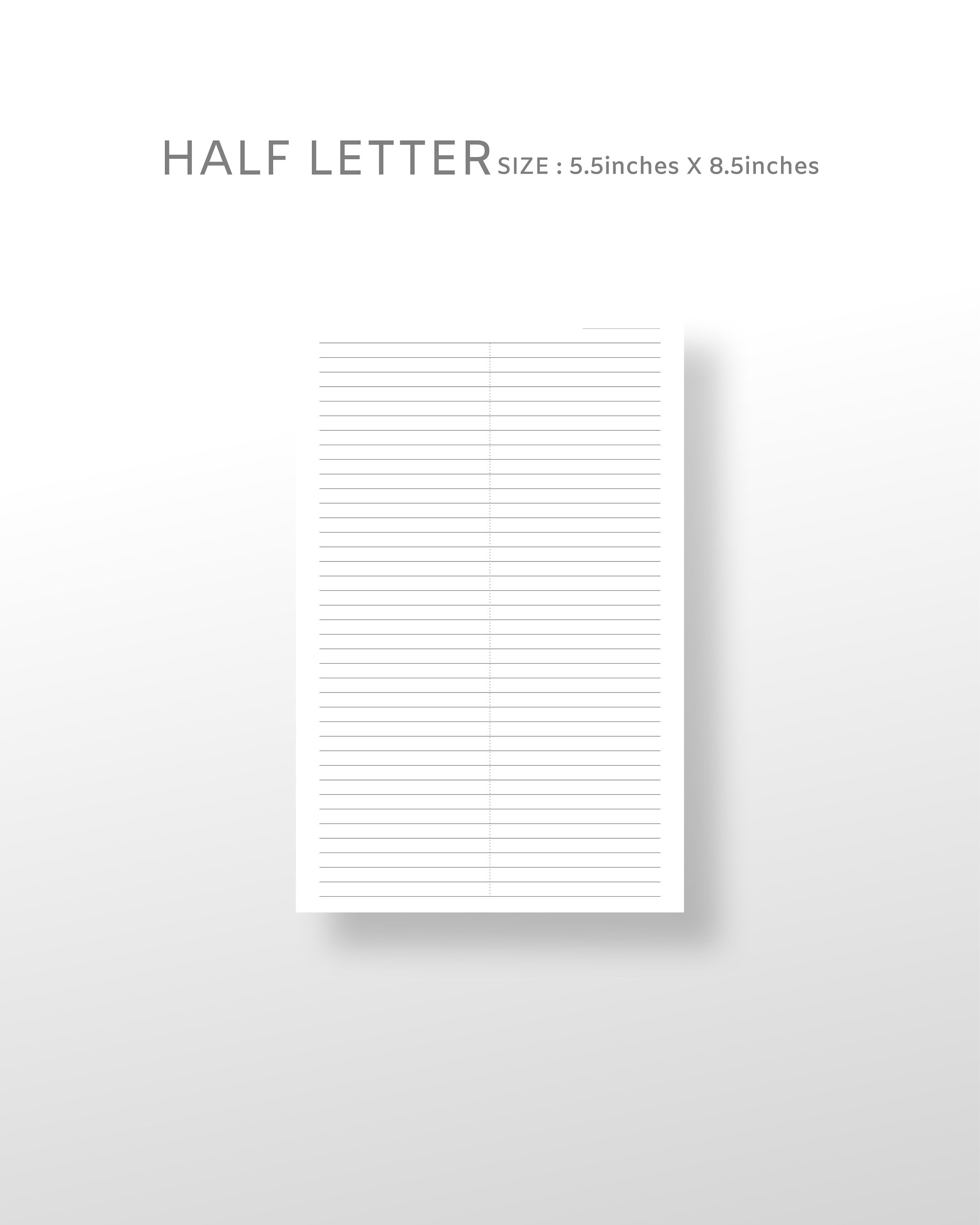 Half Letter Lined Notes Printable PDF Inserts | Study Two Columns Lined ...